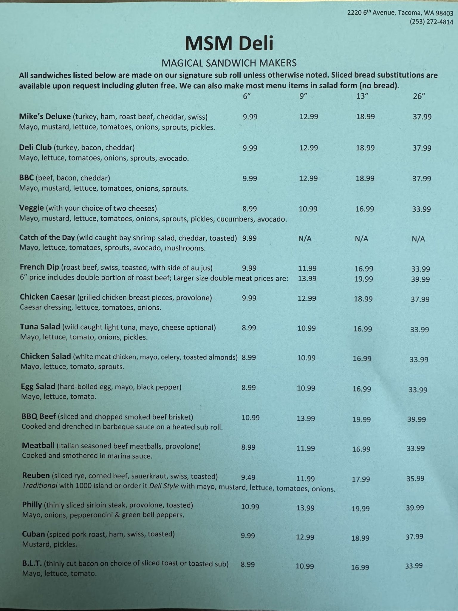 MSM Deli Menu (update October 2025)