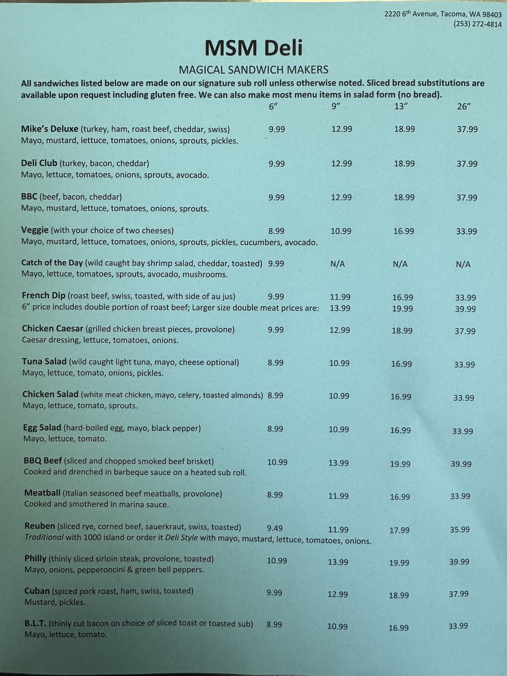 MSM Deli Menu (update October 2025)